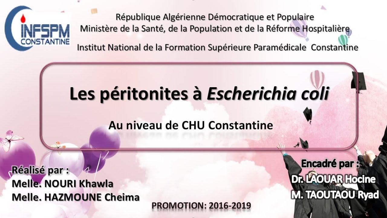 Les péritonites à Escherichia coli au niveau de CHU CNE - YouTube