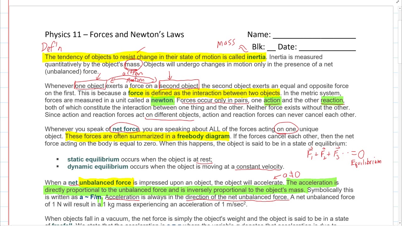 Physics 11-Ch4 - Forces Lesson 1 - Terminology - YouTube
