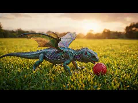 Baby dragon playing fetch young