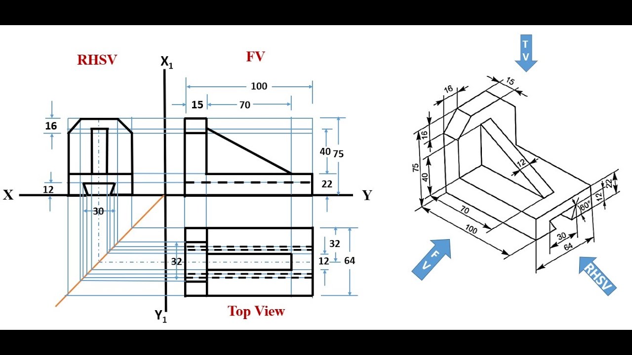 Engineering Graphics Lecture 016V Orthographic Projections XXII (Draw ...