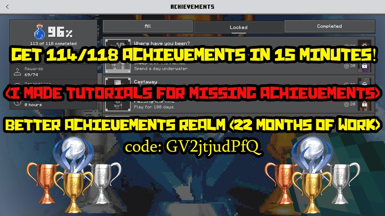 ACHIEVEMENTS REALM MINECRAFT BEDROCK ALL TROPHIES IN 15 MINUTES ! - YouTube