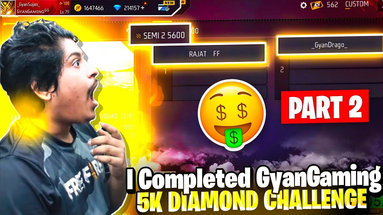 AGAIN I COMPLETED GYAN GAMING 5K DIAMOND CHALLANGE 😱 ( PART 2 ) RAJAT ...