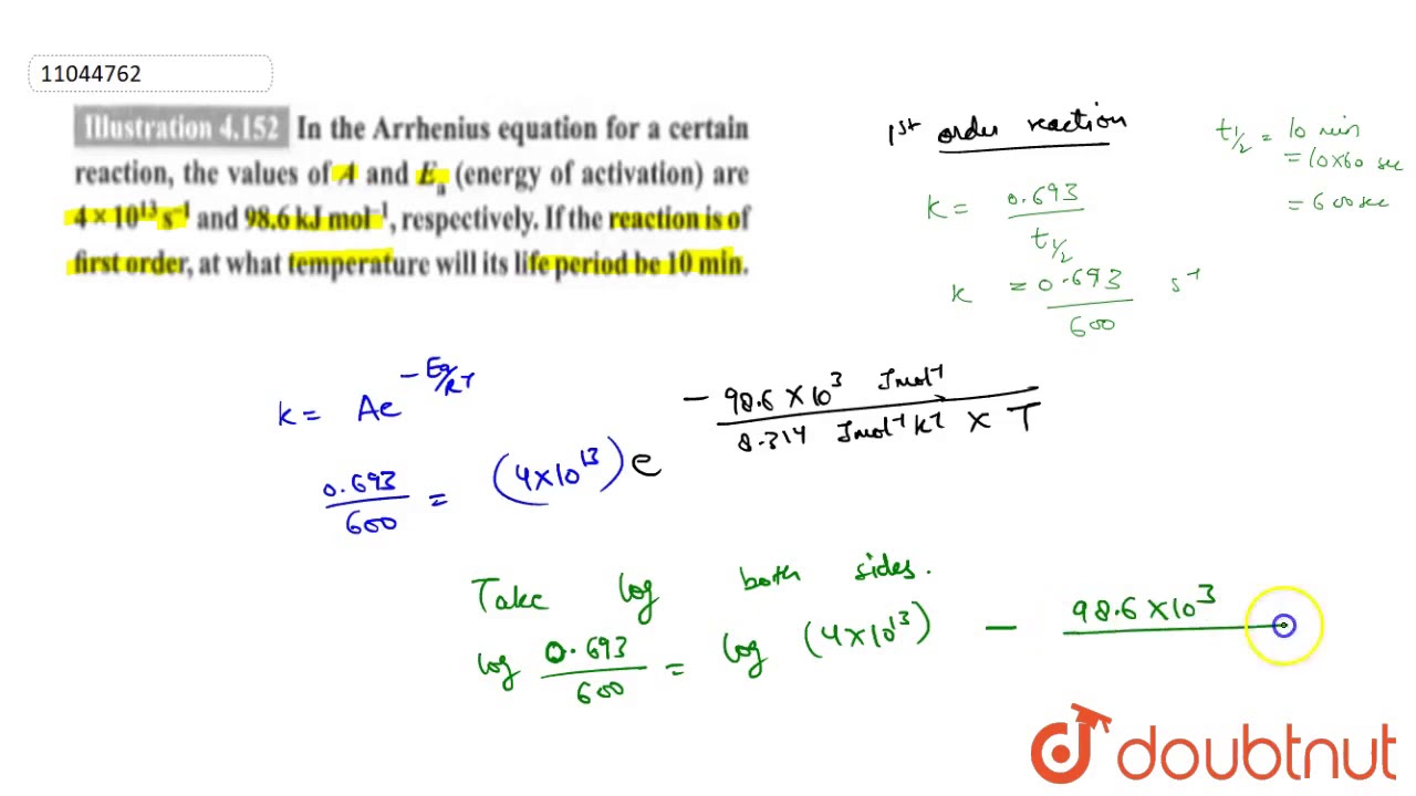 In a Arrhenius equation for a certain reaction, the values of `A and E ...