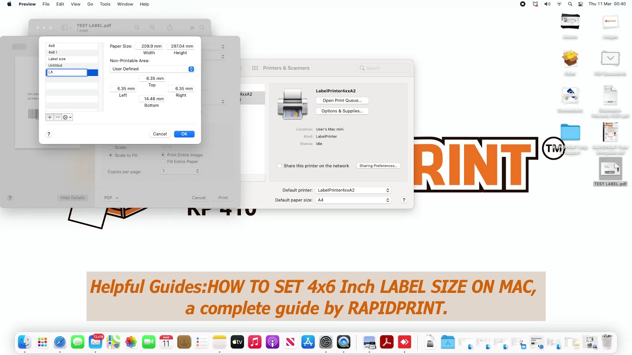 RAPIDPRINT|How to Set 4x6 inch as default size on Mac Printer - YouTube