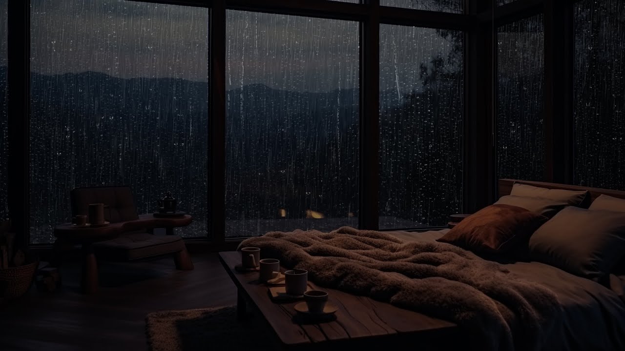 Rain Ambience on Window | Rain Sounds in Cozy Bedroom in Middle of ...