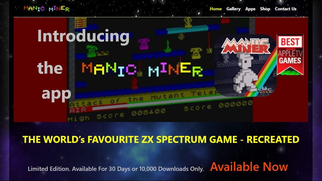 the Manic Miner app for Apple TV (also runs on iPhone / iPad) - YouTube
