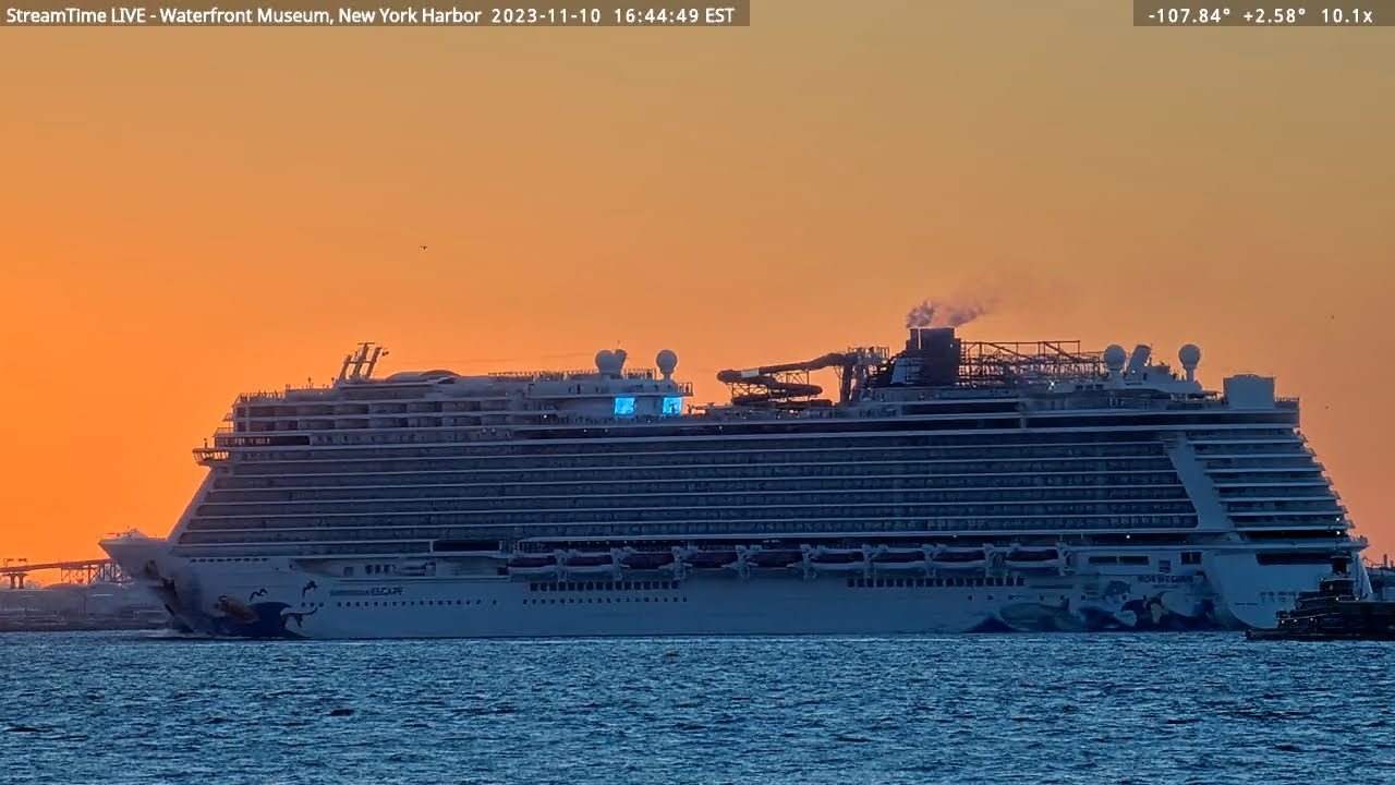 A sunset escape: Norwegian Escape departing New York at sunset - YouTube