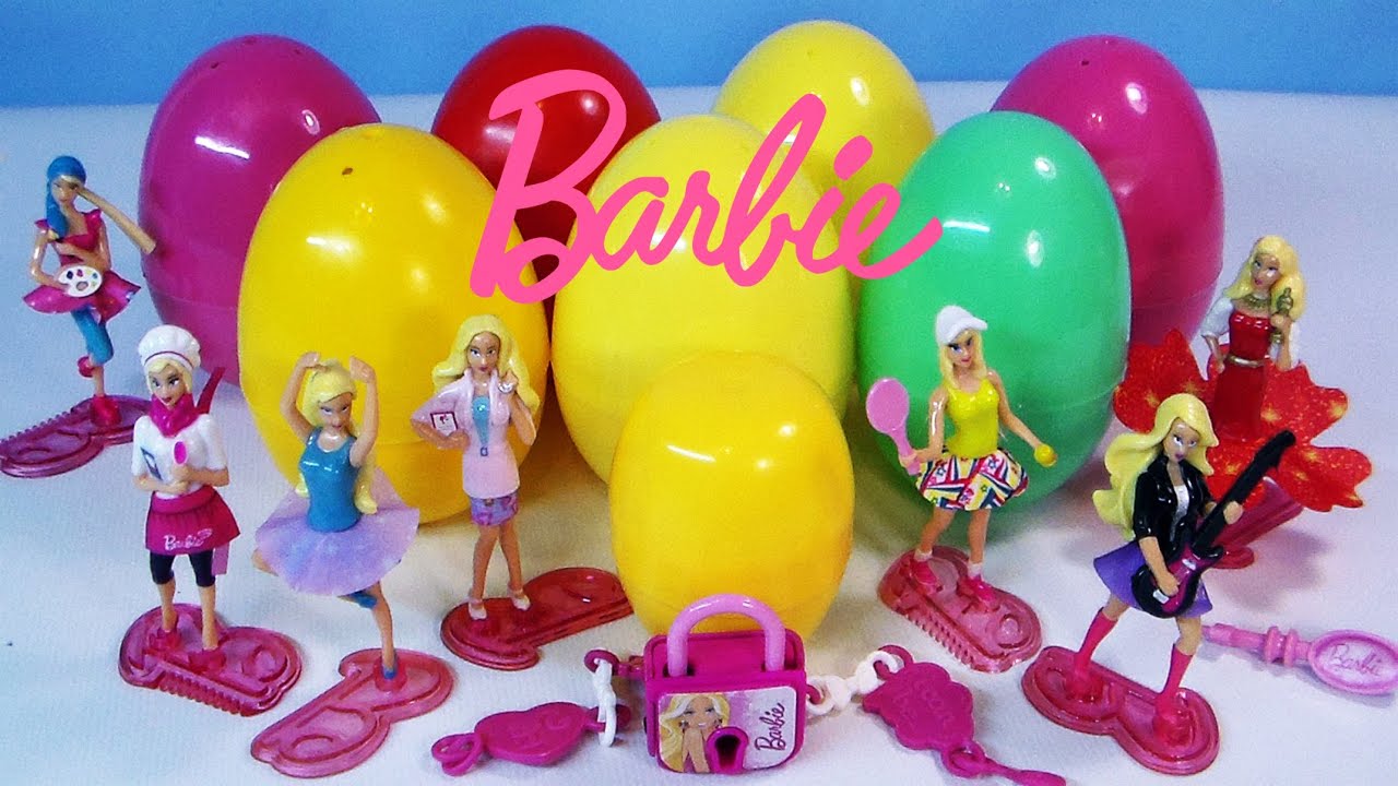 8 Surprise Eggs, Barbie Kinder surprise toys in plastic Eggs - YouTube