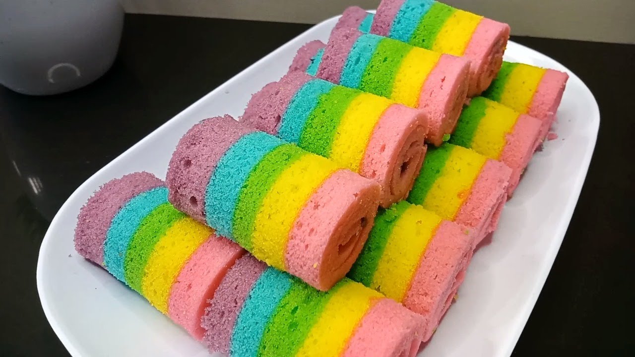 RESEP BOLU GULUNG MINI RAINBOW||Resep jajanan pasar tradisional|bolu ...