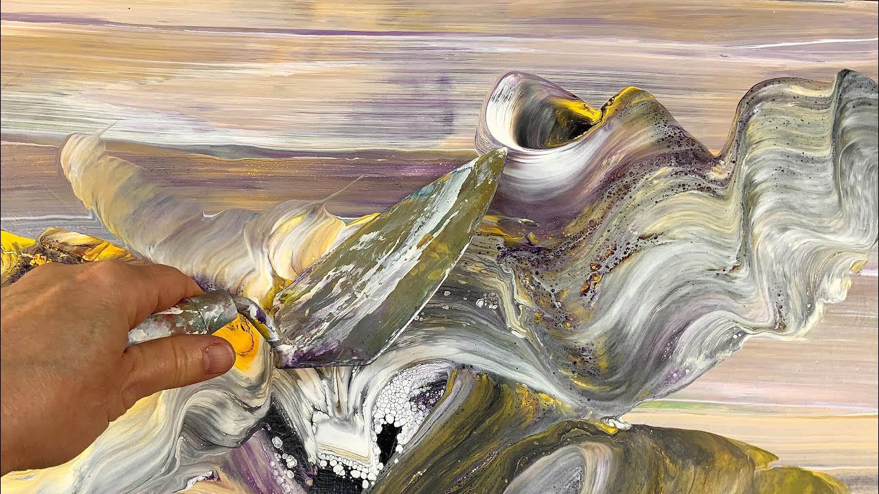 #166 Acrylic Abstract Ribbon Painting using a Trowel! EASY Beginner ...