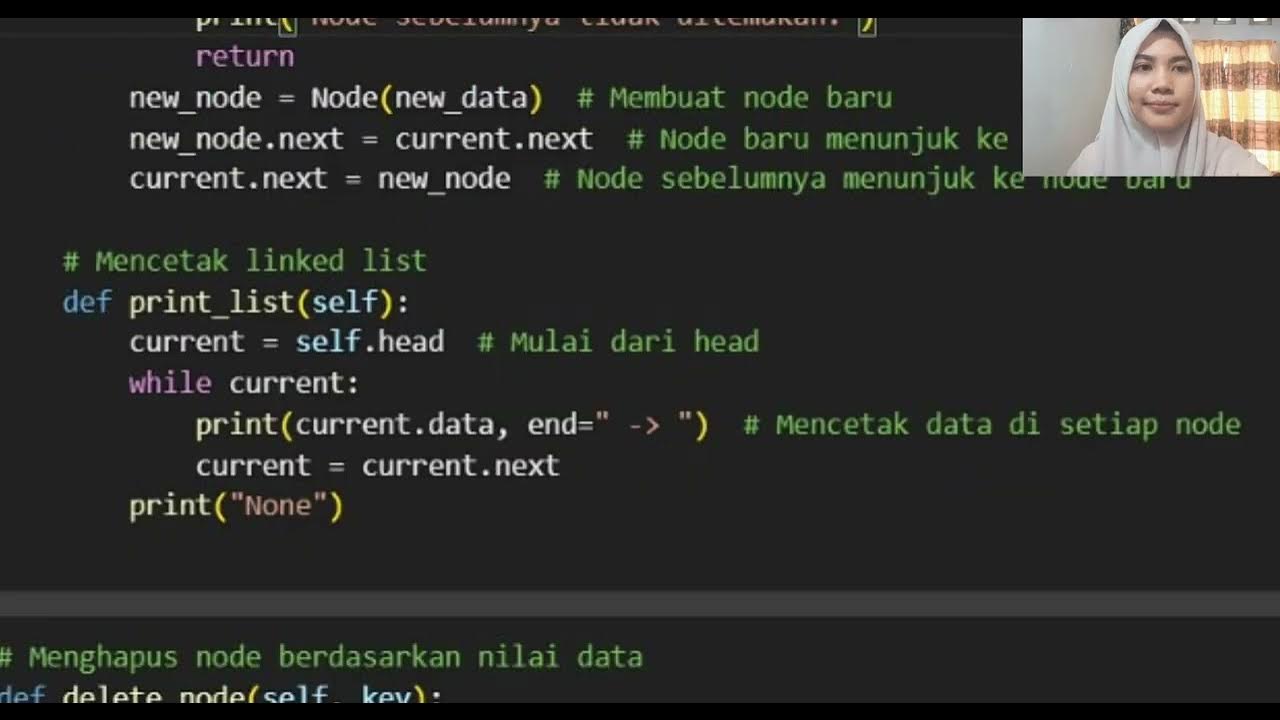 penambahan node di tengah (sisip) dan penghapusan node pada linked list menggunakan Python - YouTube