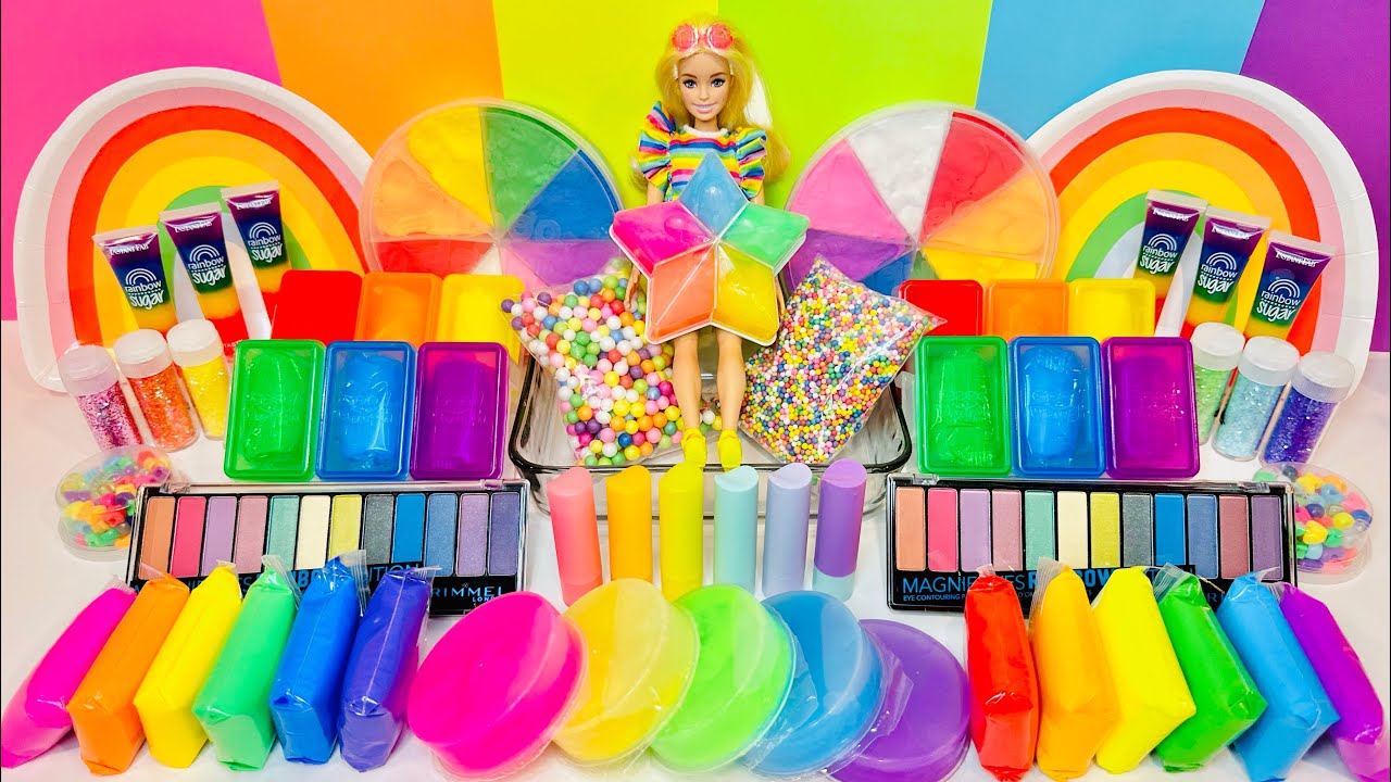 Rainbow Barbie Slime | Satisfying ASMR mixing of Barbie and Rainbows ...