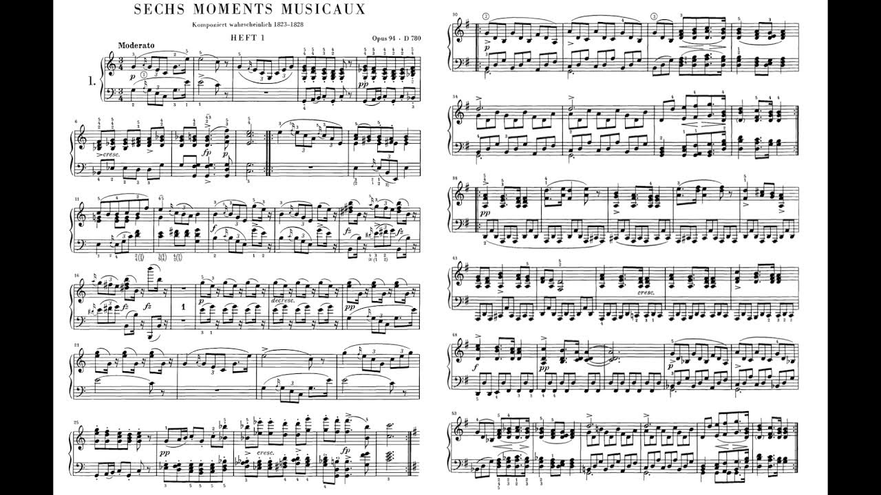 Schubert 6 moments musicaux D780 Op.94 01 Moderato C major 780-1 舒伯特 六首樂興之時 Score Sheet 譜 乐谱 ...