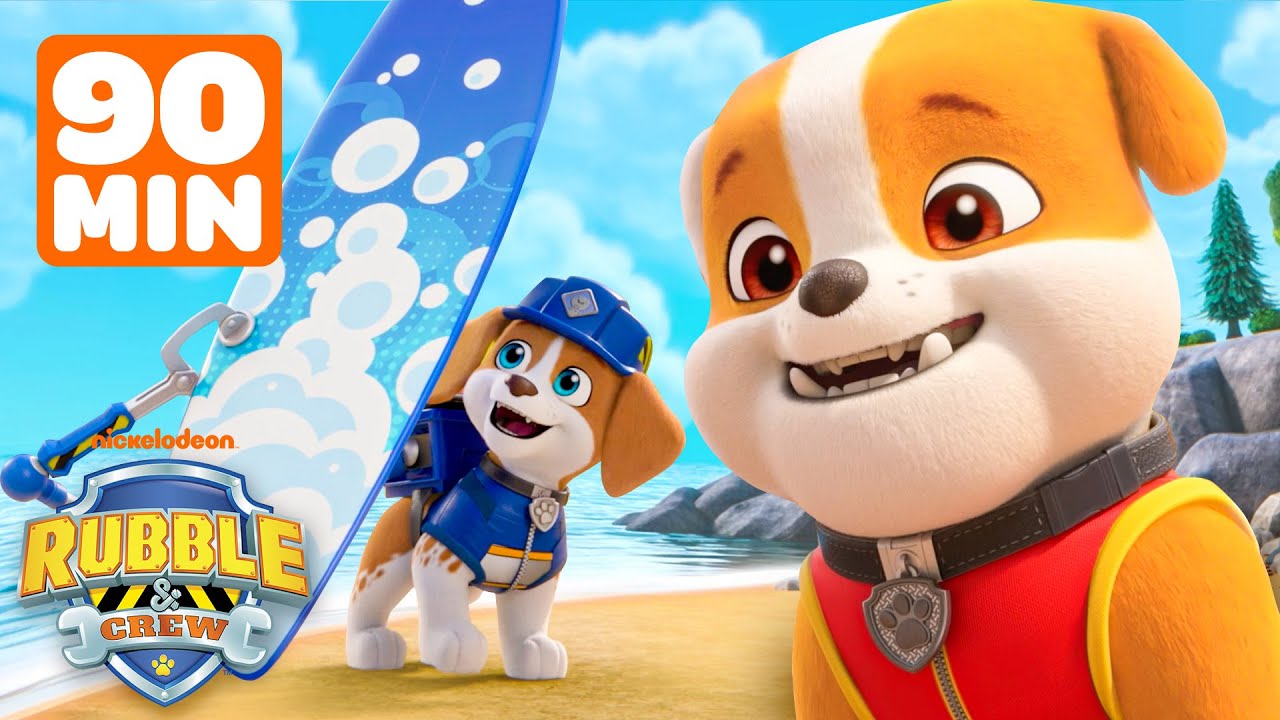 Rubble's Beach Rescues & Construction Tower Builds! w/ Wheeler | 90 ...