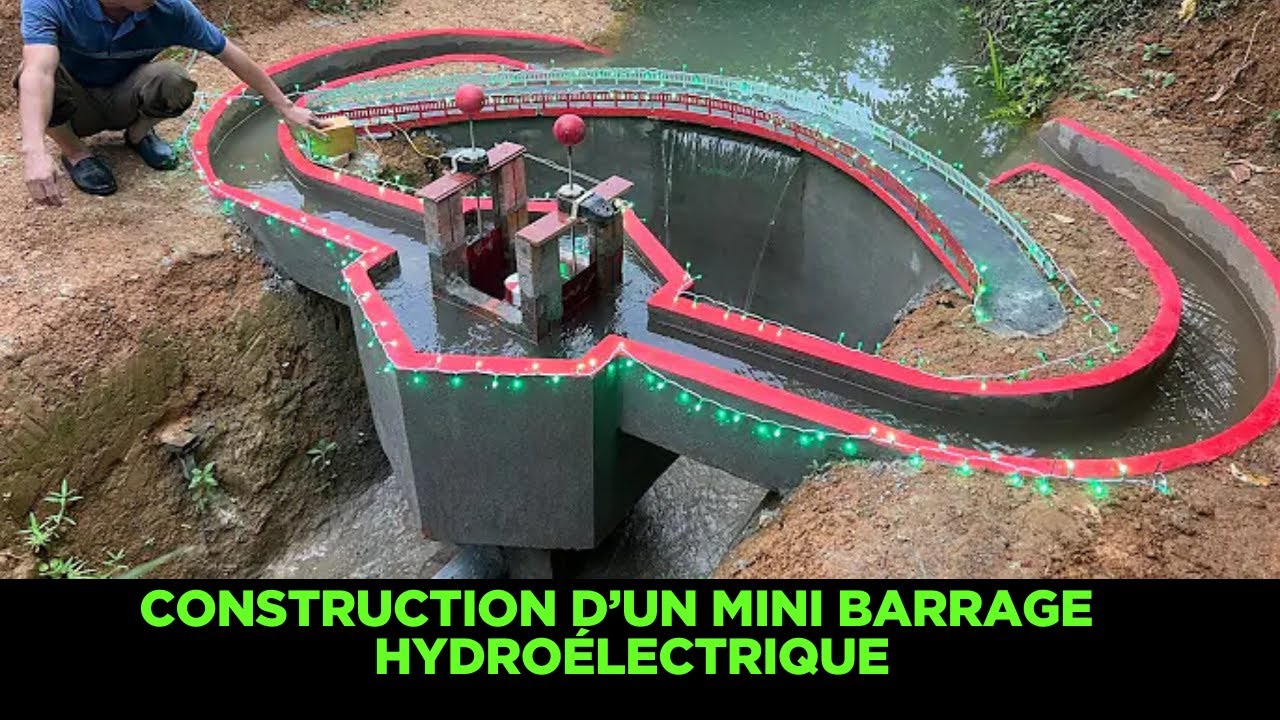Construction d’un mini barrage hydroélectrique courbé avec des turbines ...