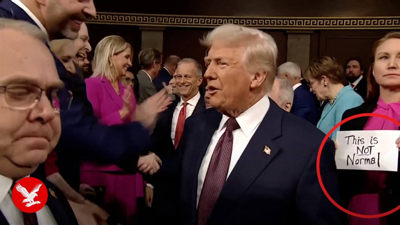 Democrat's This Is Not Normal sign snatched, nearly hitting Trump - YouTube