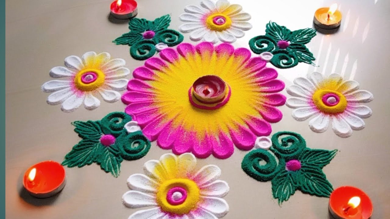 Beautiful Flower Rangoli🍀 use Spoon and Rings simple and easy rangoli # ...