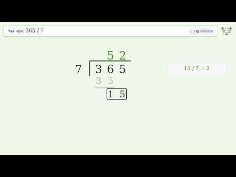 365/7 Long Division — Step-by-Step | Tiger Algebra Solver