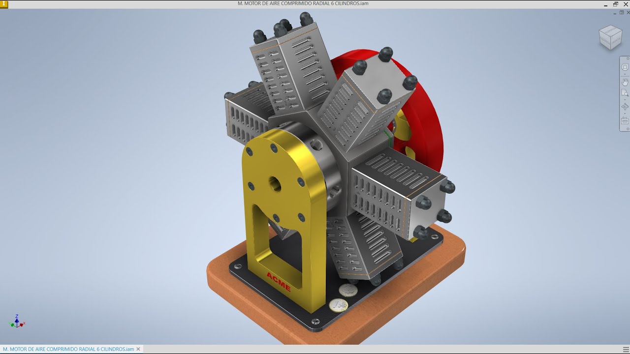 AUTODESK INVENTOR MAQUETA DE UN MOTOR DE AIRE COMPRIMIDO RADIAL DE 6 ...