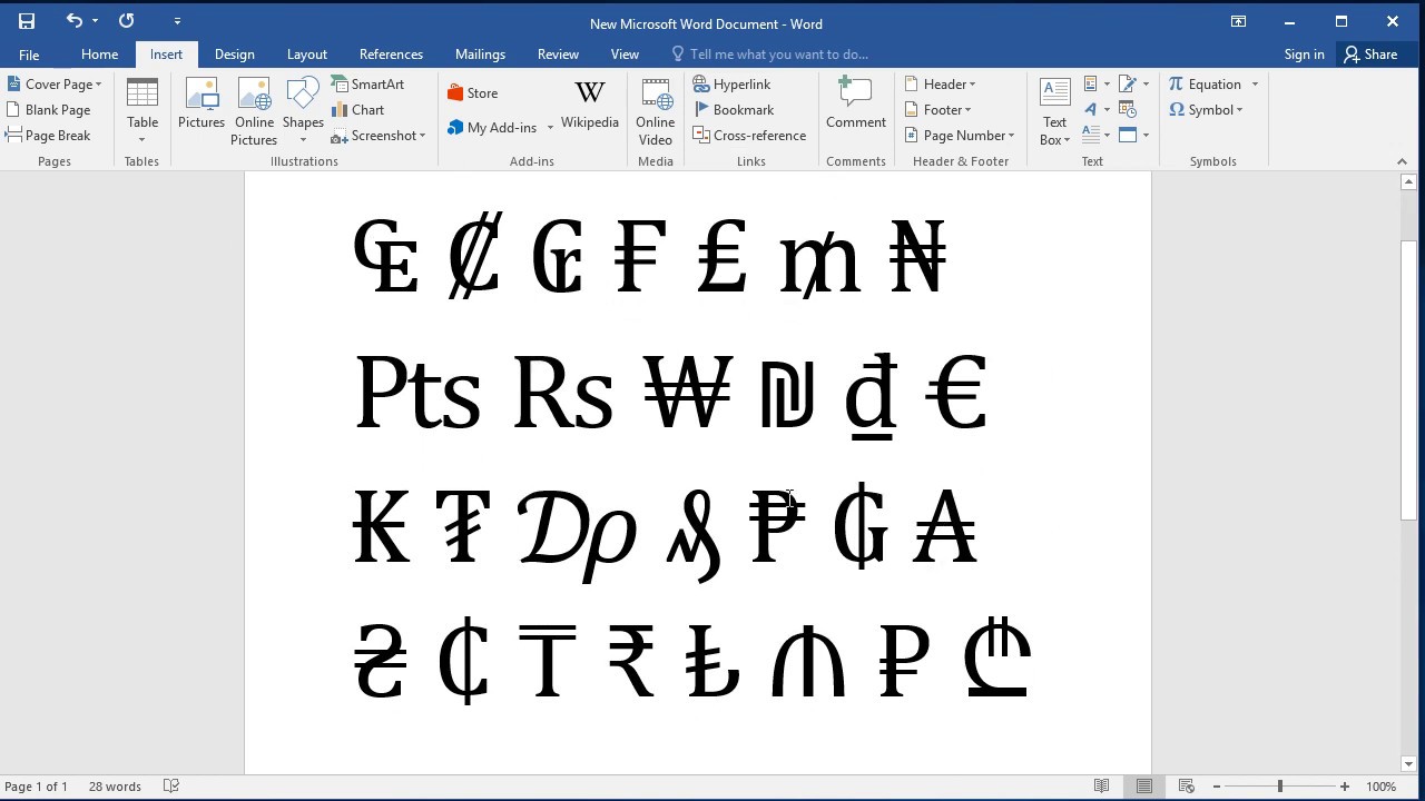 Currency signs in Word - YouTube