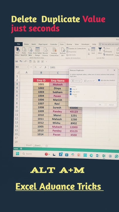 How to remove duplicate value in Ms Excel #exceltips #keyboard #excel #computer - YouTube