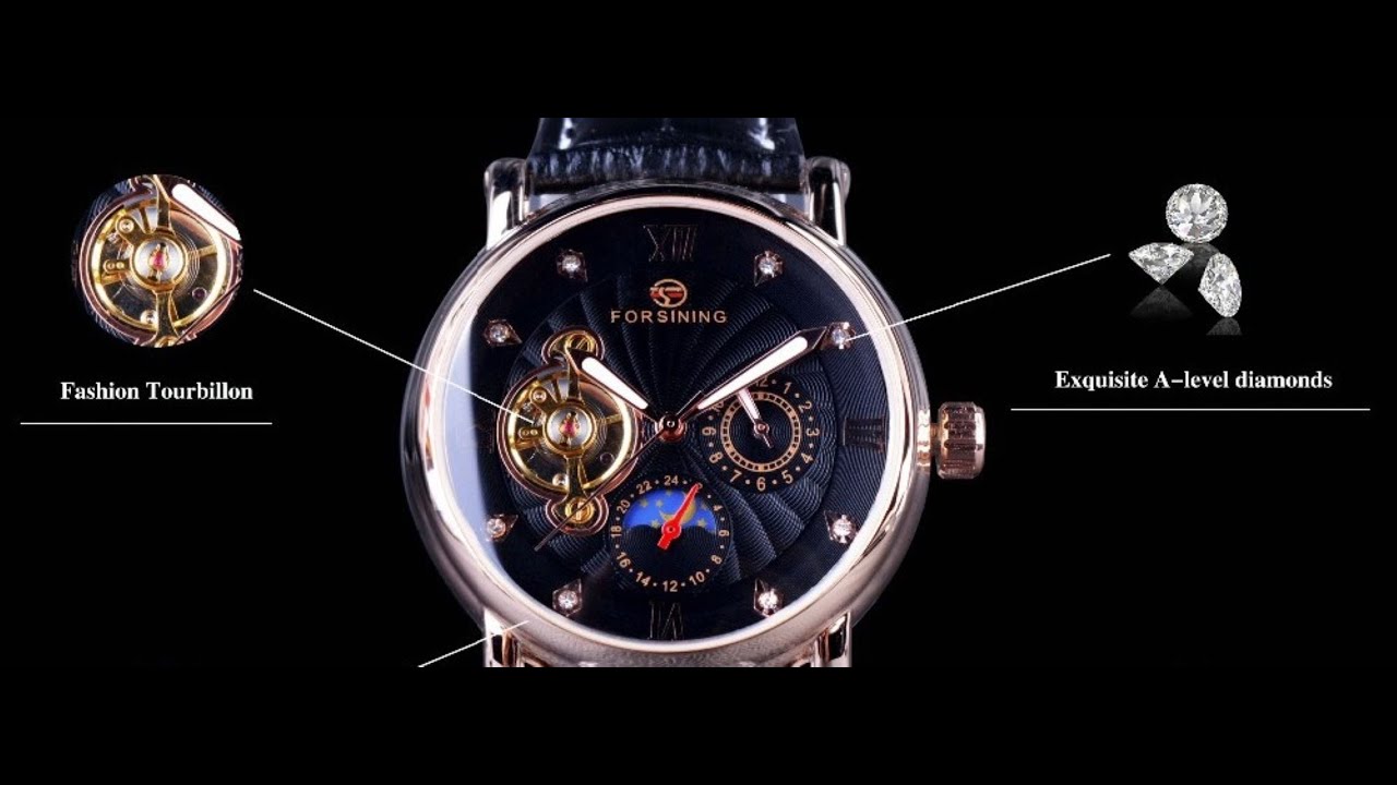 Chinese Automatic Watch with 8 diamond, moon phase and tourbillon ...