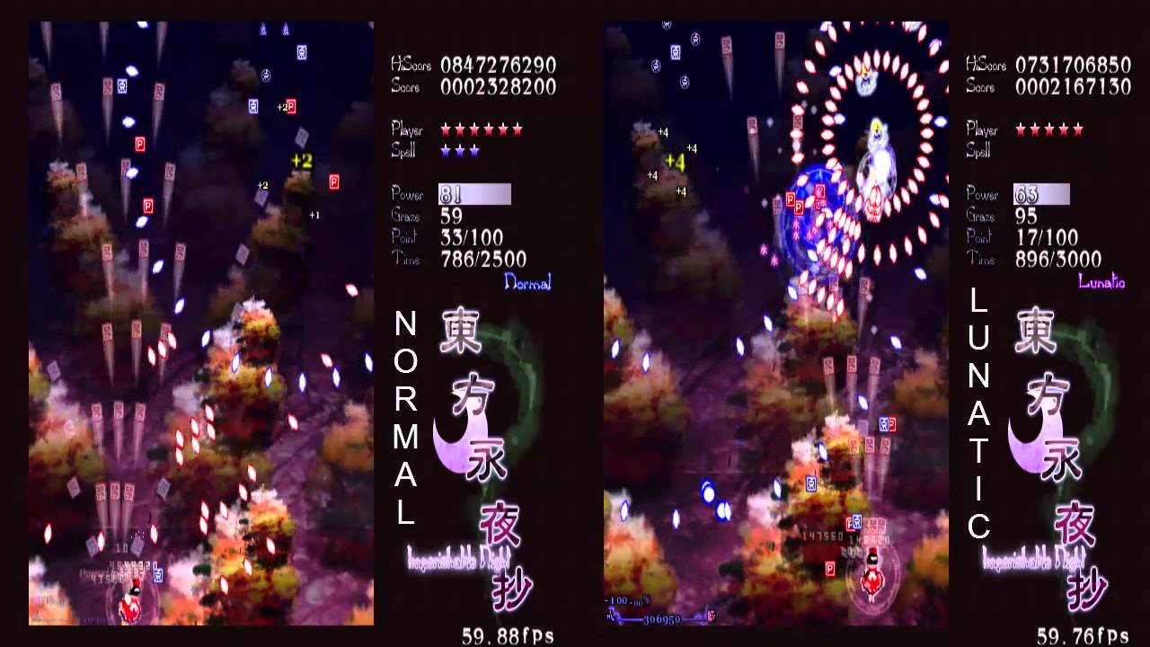 Touhou 8 Imperishable Night Normal vs Lunatic Difficulty - YouTube