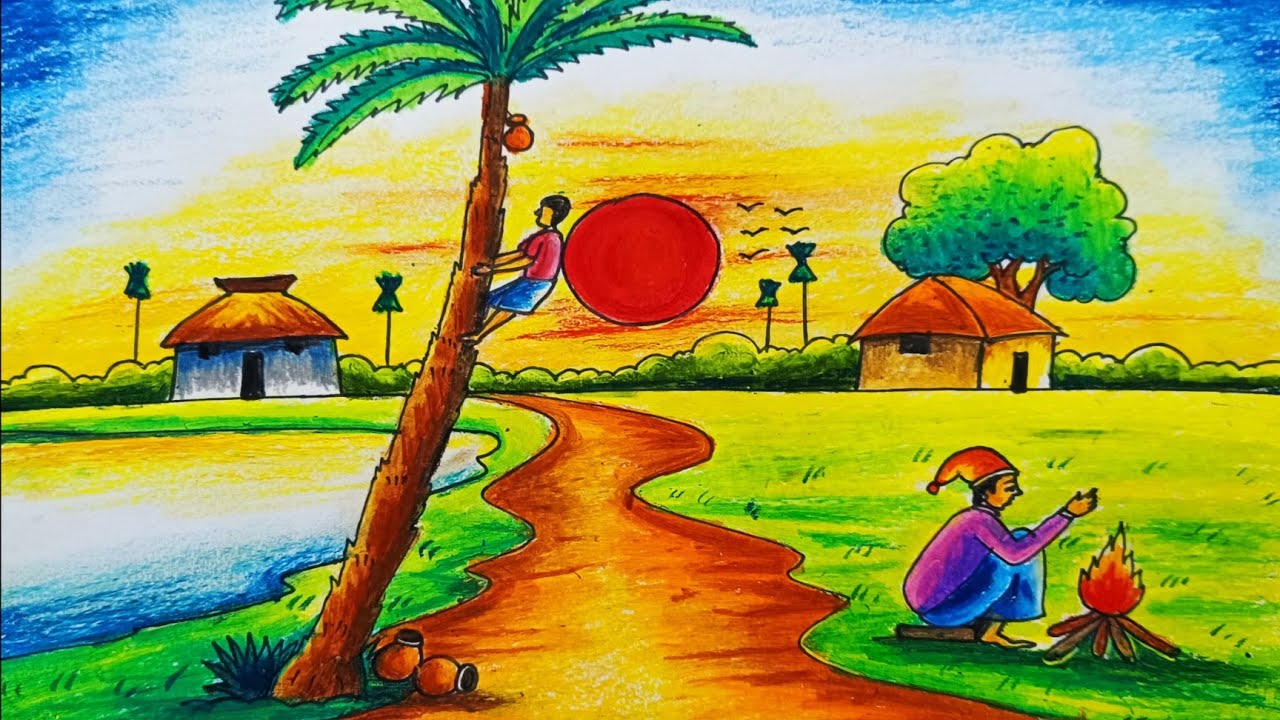 How to draw winter season scenery step by step/ winter season scenery ...