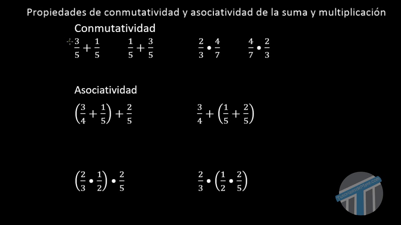 Propiedad Conmutatividad y asociatividad de sumas y multiplicaciones de ...