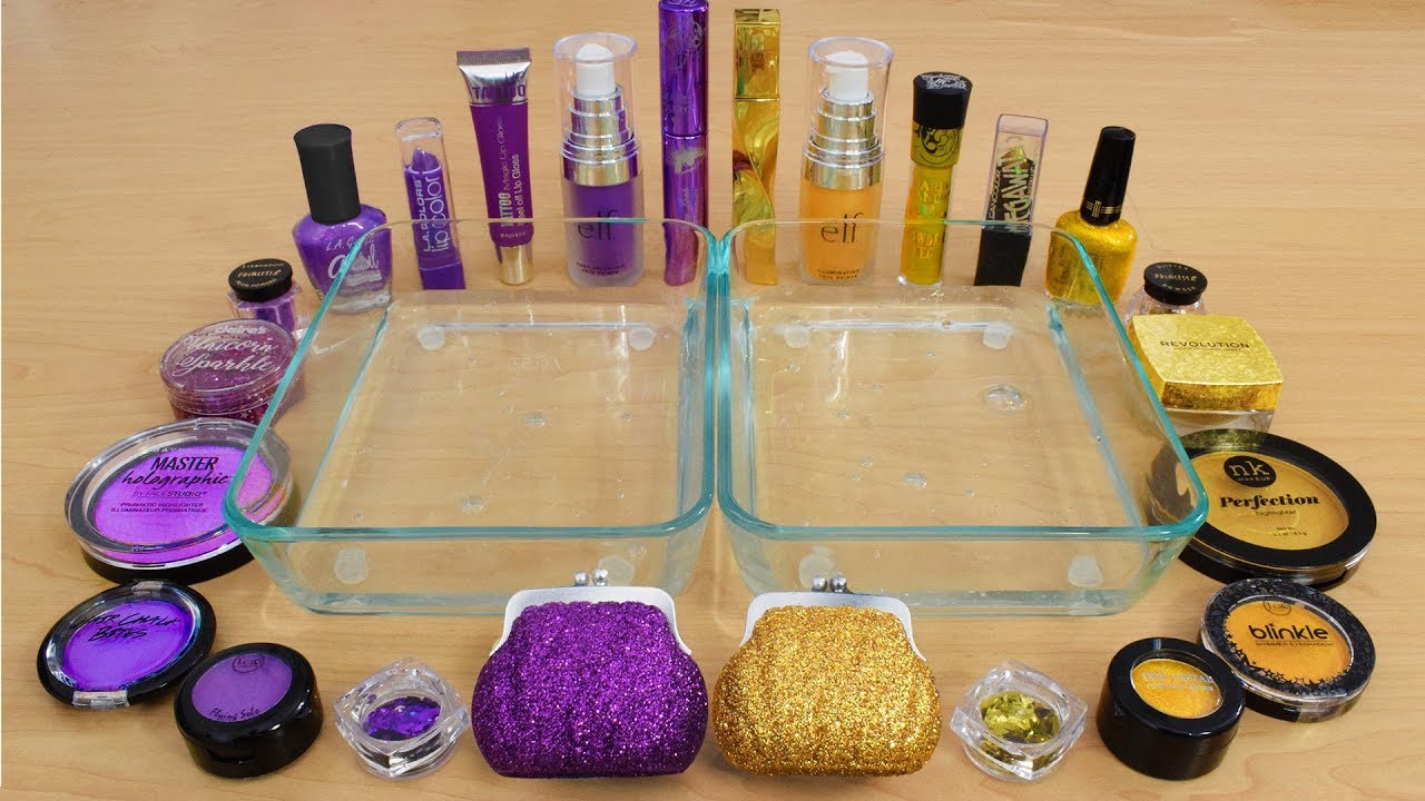 Purple vs Gold - Mixing Makeup Eyeshadow Into Slime! Special Series 142 ...