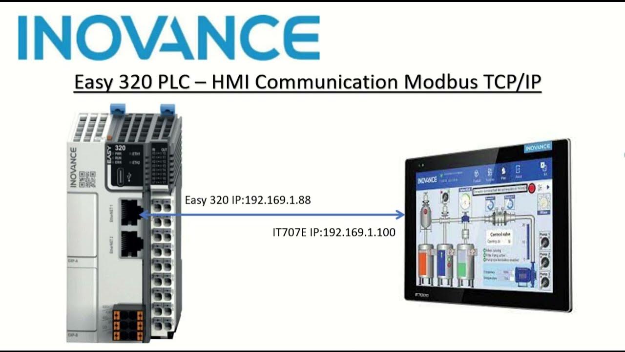 Inovance Easy320 PLC- HMI IT707E modbus TCP/IP Communication - YouTube
