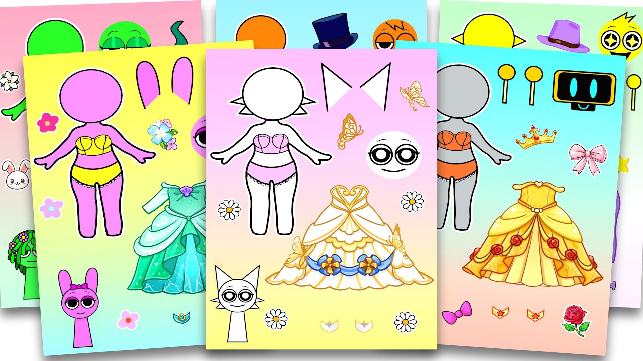 Sprunki Paper doll Dress up Sticker Book 🌈 스프런키 옷입히기 스티커북 - YouTube