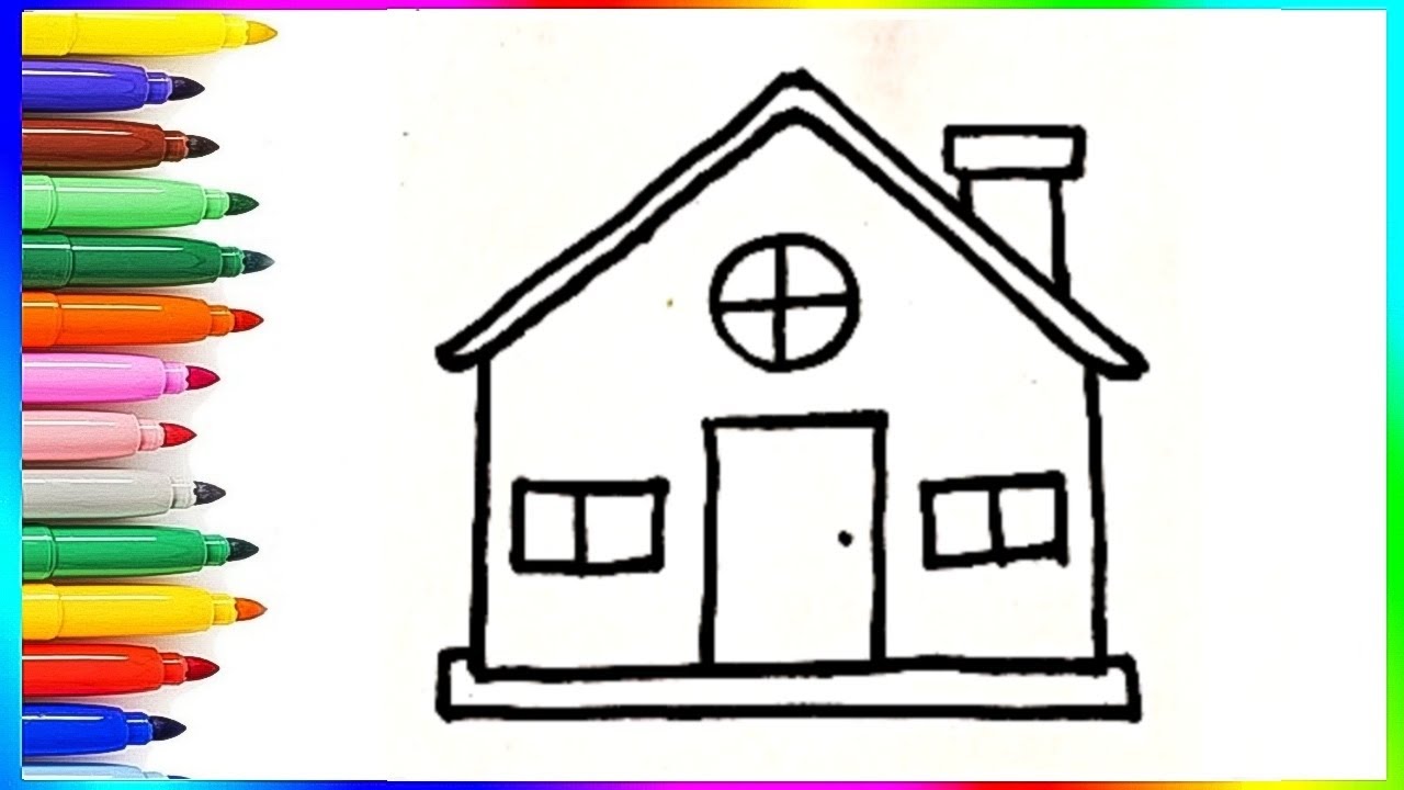 Easy house drawing for kids 🌈🎊 step by step drawing tutorial 🔵🟡🔴 - YouTube