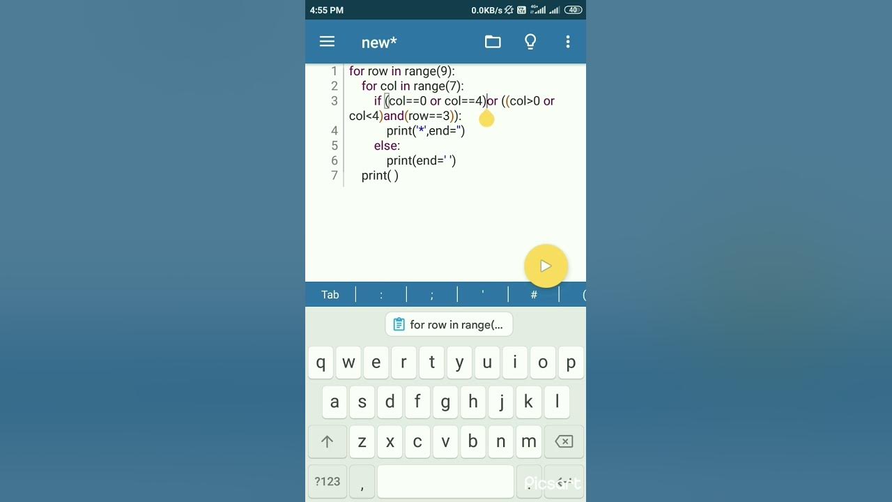 Print In H Pattern Pydroid3 Python Pythonprogramming Cording Programminglanguage Shorts