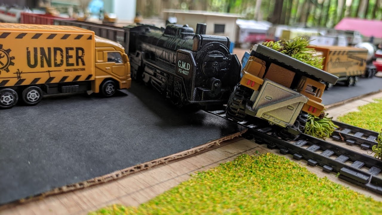 Toy Train - Railking Locomotive Crash Dump Truck on Railroad Crossing ...