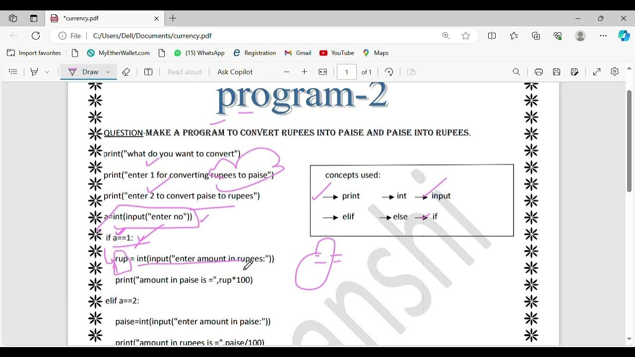 class 11 cs 50 program series part - 2| program for converting rupees and paise| class 11 ...