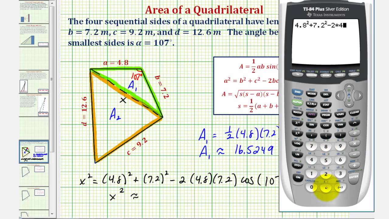 Ex Find The Area Of A Quadrilateral Using Law Of Cosines And Heron s
