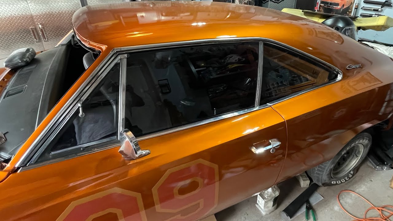 69 Charger quarter window install. - YouTube