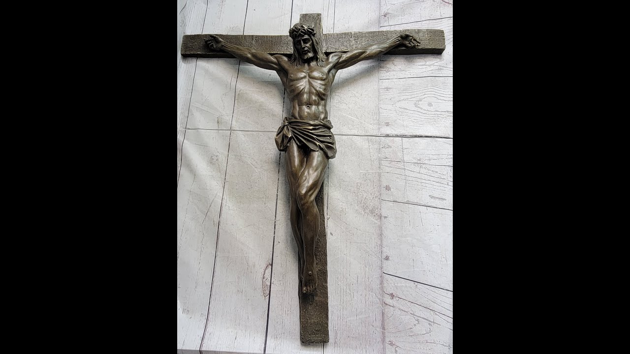 Bronze Metal Wall Mounted Hanging Crucifix Jesus Christ on Cross 25" x ...