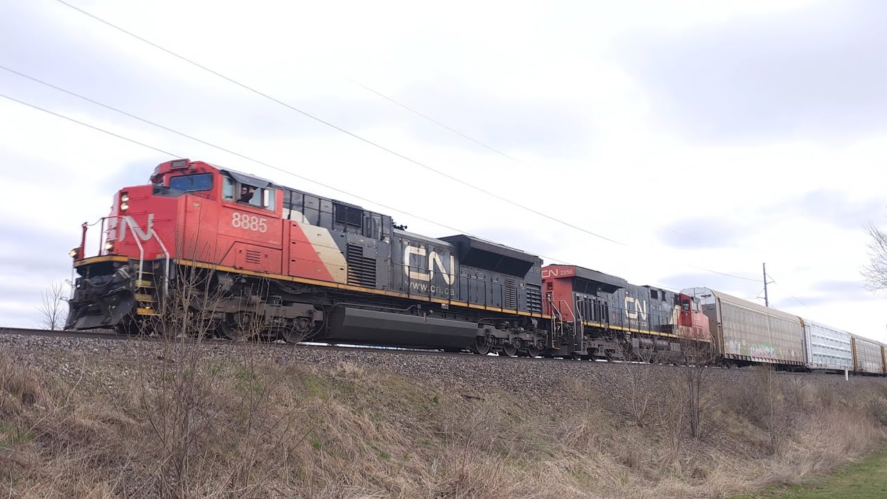 Canadian National - Westbound Rack Train 15 Apr 35 - YouTube
