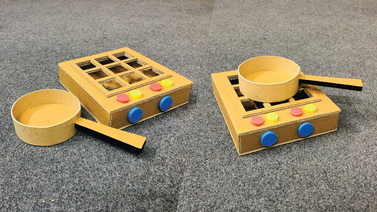 DIY Cardboard Gas Stove with Frying Pan | Easy Kitchen Craft - YouTube