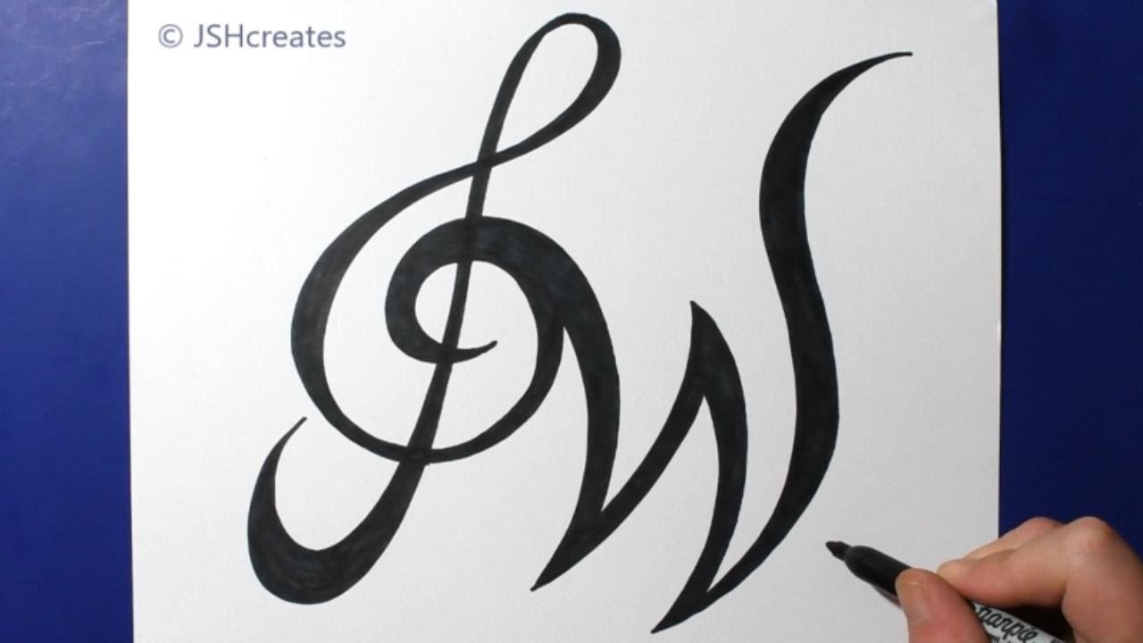 Fancy Lettering / Cool Letter Writing / Treble Clef W Initial / Step By ...