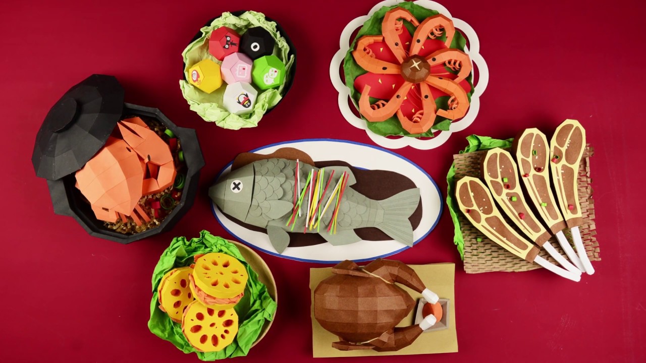 Make A Table of Paper 🏮Chinese food /Fish🐟 /Lamb Chop🐑 /Crab🦀 /Chicken🐔 ...