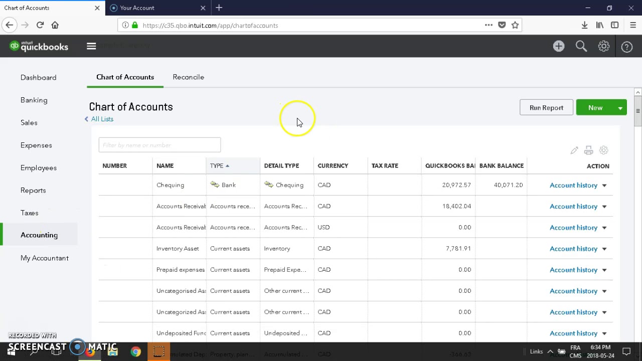 Quickbooks en ligne: Charte de compte - YouTube