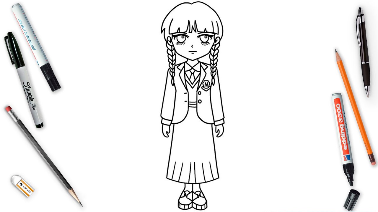 How To Draw Wednesday Addams Easy Step By Step | The Addams Family ...