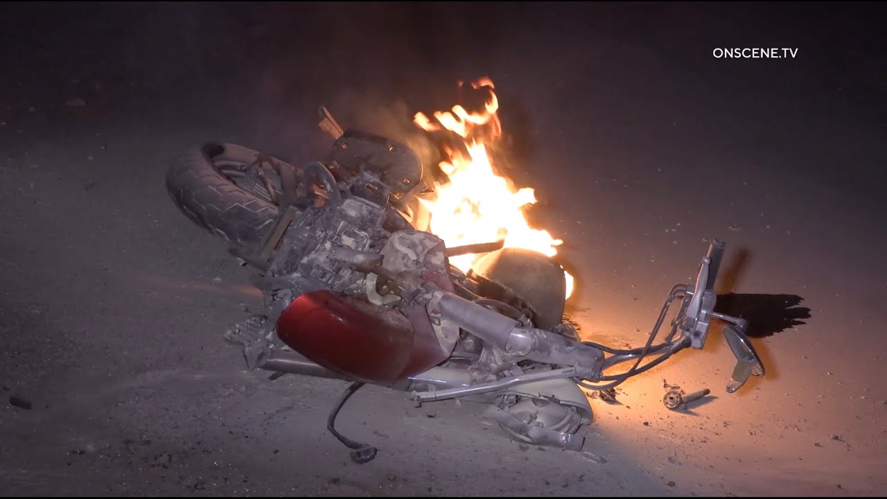 Motorcycle Catches Fire After Being Hit Several Times | San Diego - YouTube