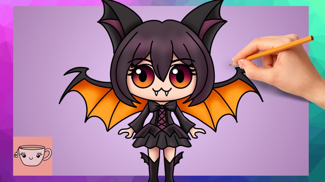 How To Draw Cute Bat Girl 🦇 Halloween Art - Easy Drawing Tutorial - YouTube