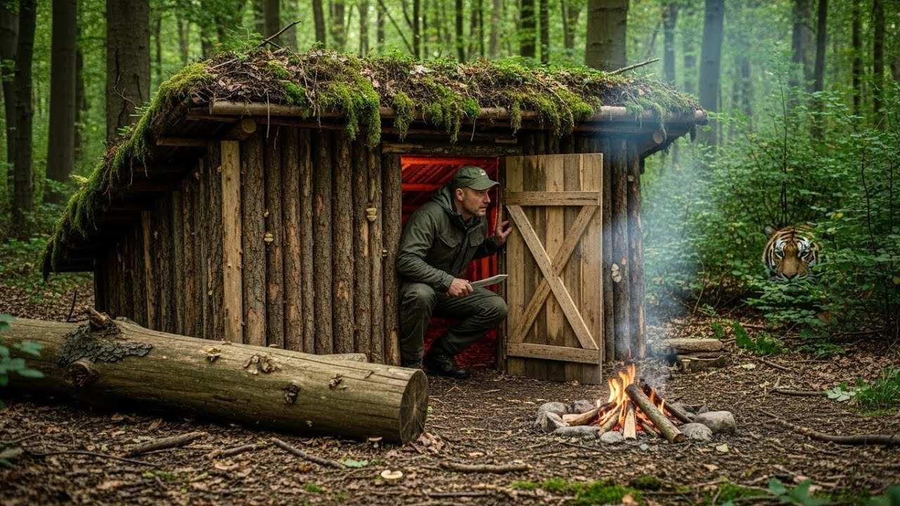 TIMELAPSE — Building a Warm Bushcraft Shelter for Forest Survival - YouTube