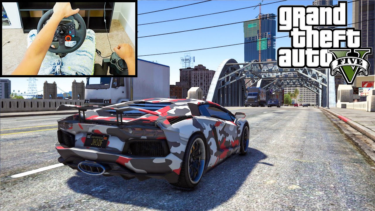 Lamborghini Aventador in GTA 5 (Steering Wheel + Shifter) Gameplay ...