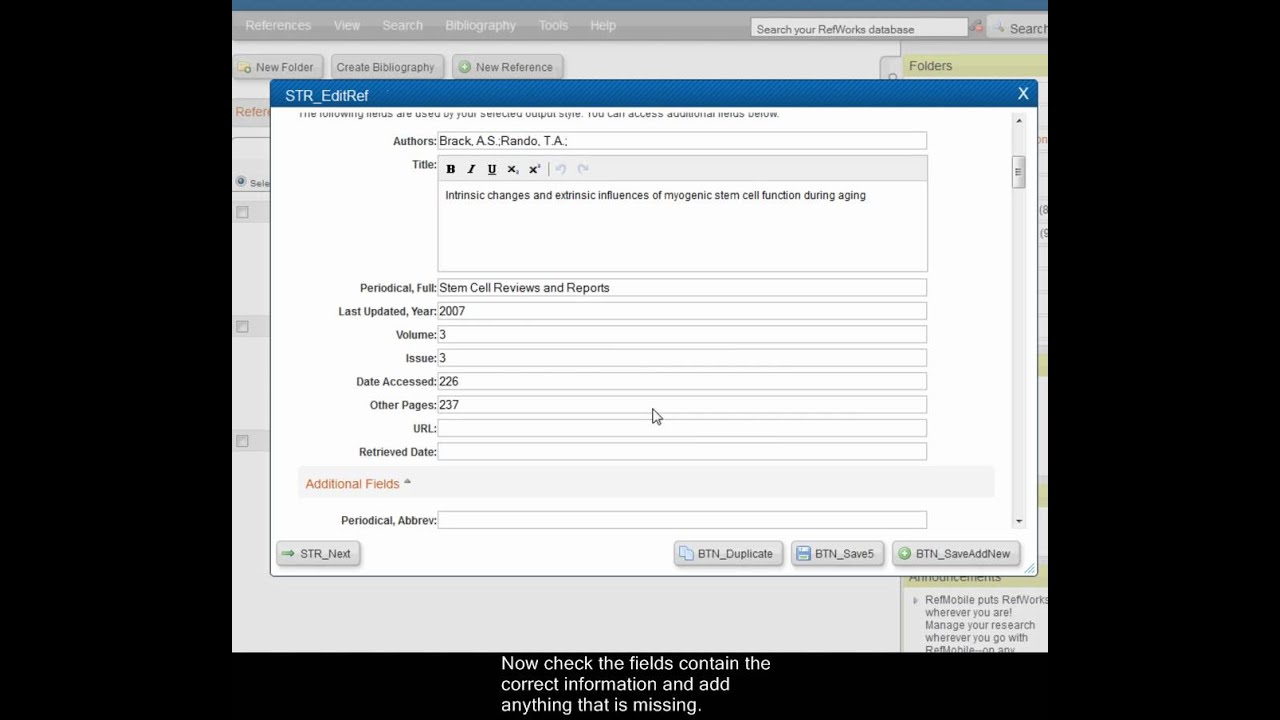 Editing references in RefWorks - YouTube